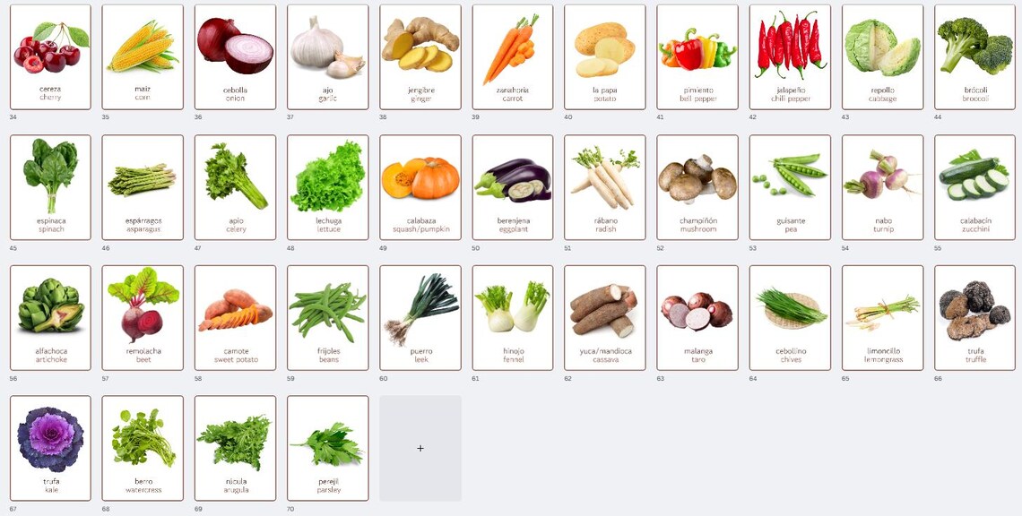 70 Fruits & Vegetables SPANISH-ENGLISH With Real Pictures | Bilingual ...