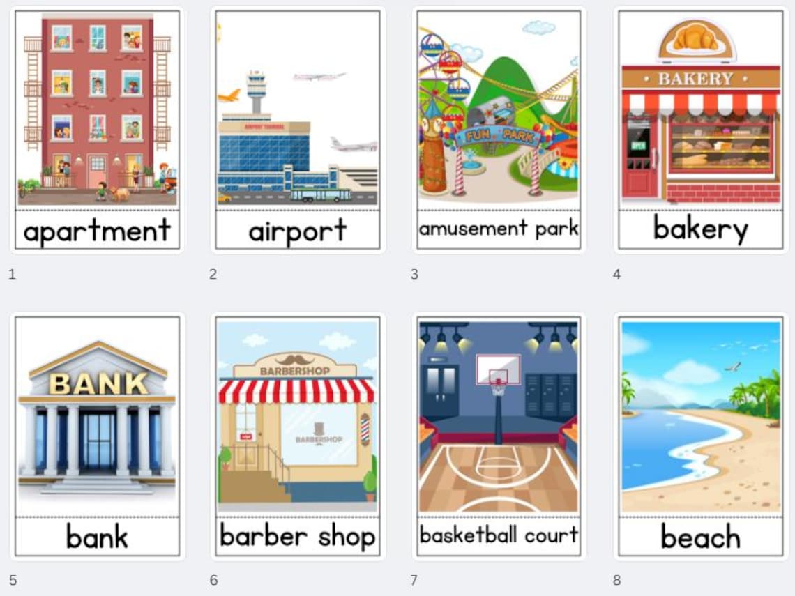 City and Town Flashcards: Montessori Vocabulary Learning Cards (digital ...