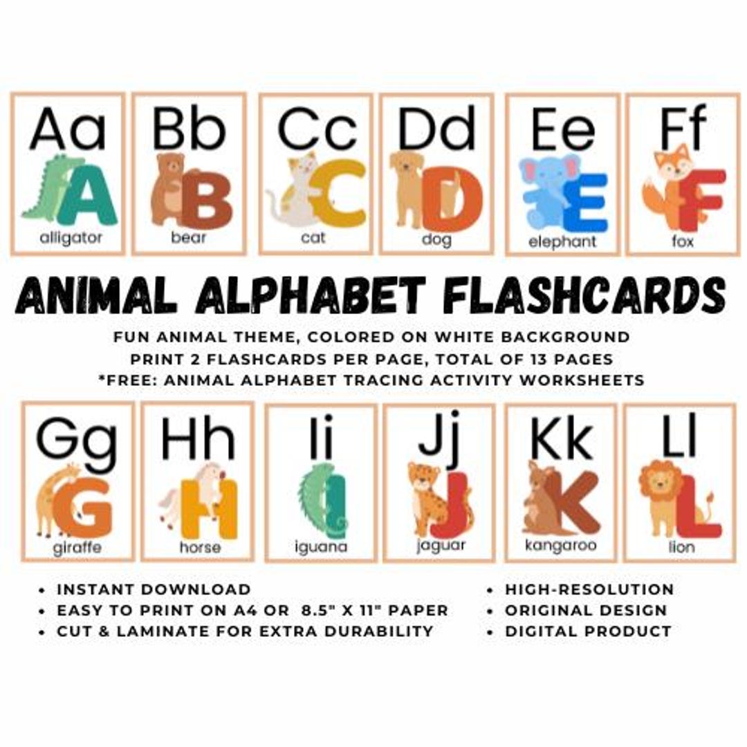 ALPHABET Animal ABC Printable Flashcards Classroom Homeschool + FREE ...