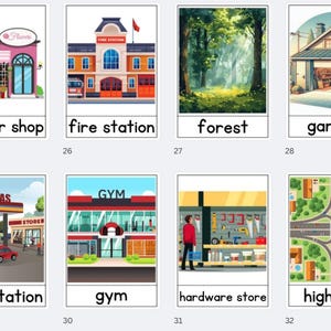 64 PLACES in City and Town, Printable Flashcards | Names of Buildings ...