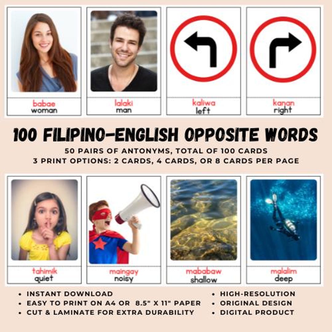 100 Filipino-english ANTONYMS | 50 Pairs of Opposite Words | Bilingual ...