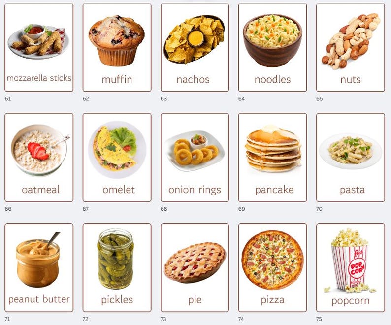 100 Foods & Snacks Flashcards: Montessori Nutrition Cards (printable ...