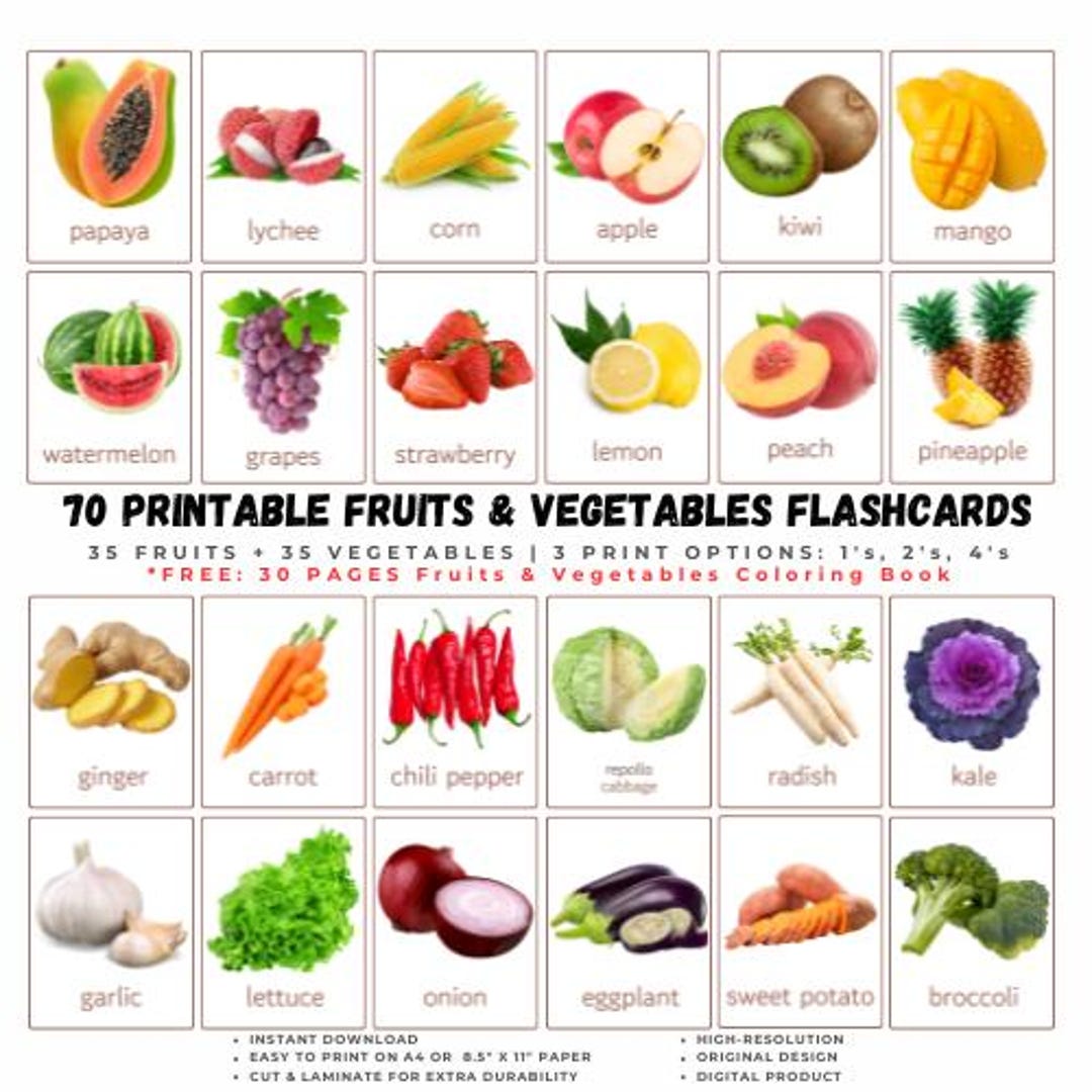 Fruits & Vegetables Flashcards: Montessori Homeschool Printable (PDF ...