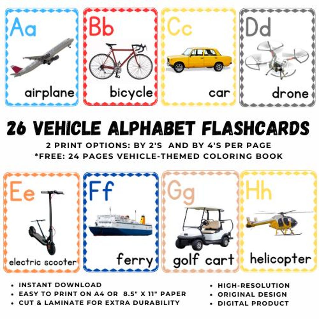 26 Alphabet Flashcards Vehicles and Transportation Printable | Digital ...