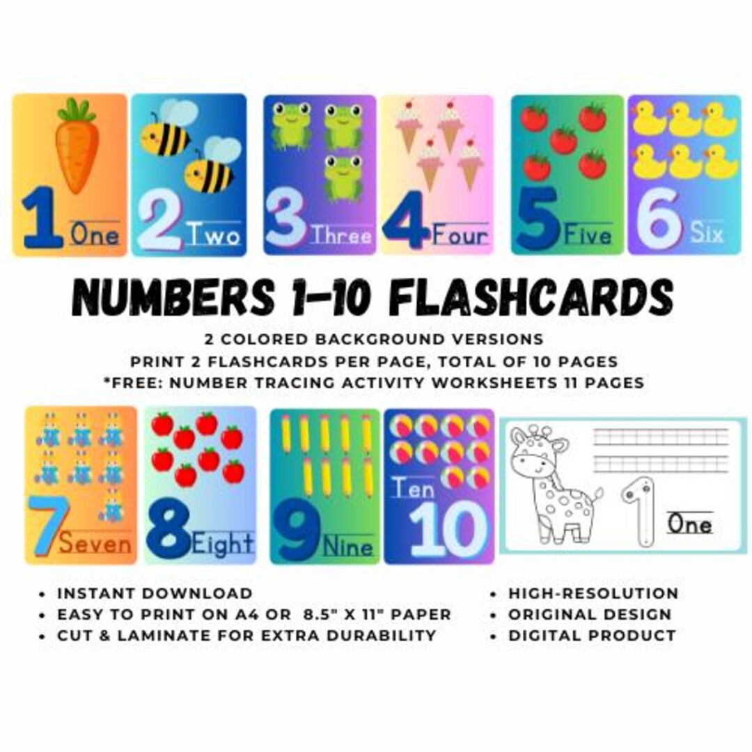 Numbers 1-10 Printable MATH Flashcards FREE Tracing Coloring Book ...