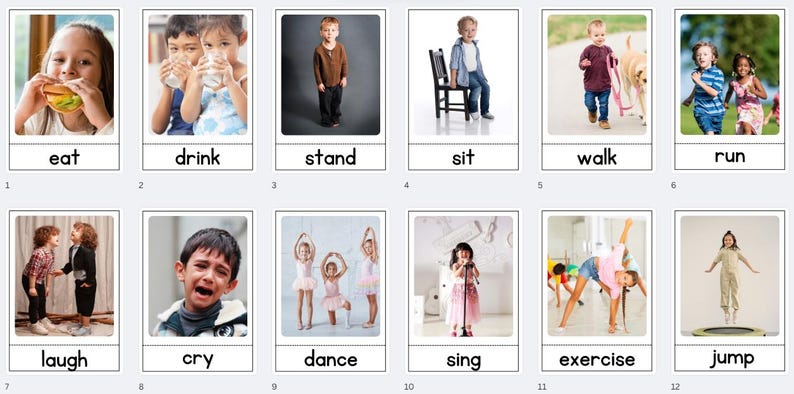 Action Verb Flashcards: Speech Therapy & Autism Learning (printable PDF ...