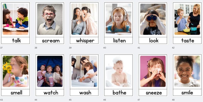 Action Verb Flashcards: Speech Therapy & Autism Learning (printable PDF ...