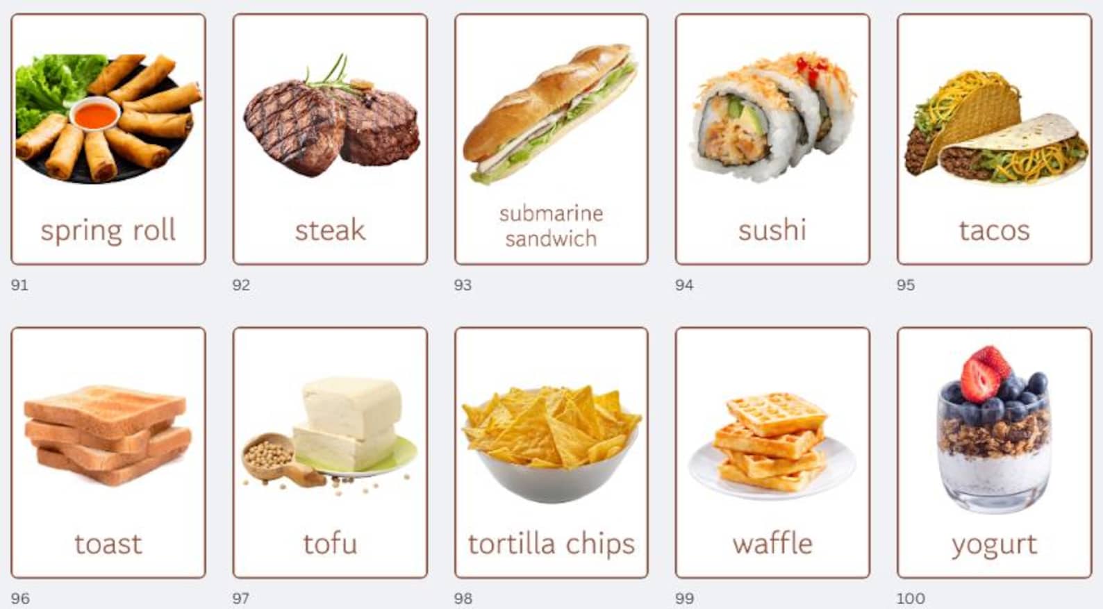 100 Foods & Snacks Flashcards: Montessori Nutrition Cards (printable ...