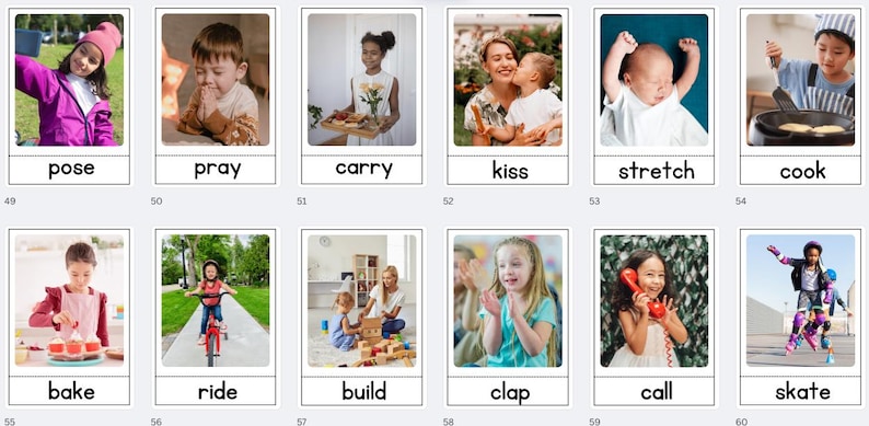 Action Verb Flashcards: Speech Therapy & Autism Learning (printable PDF ...