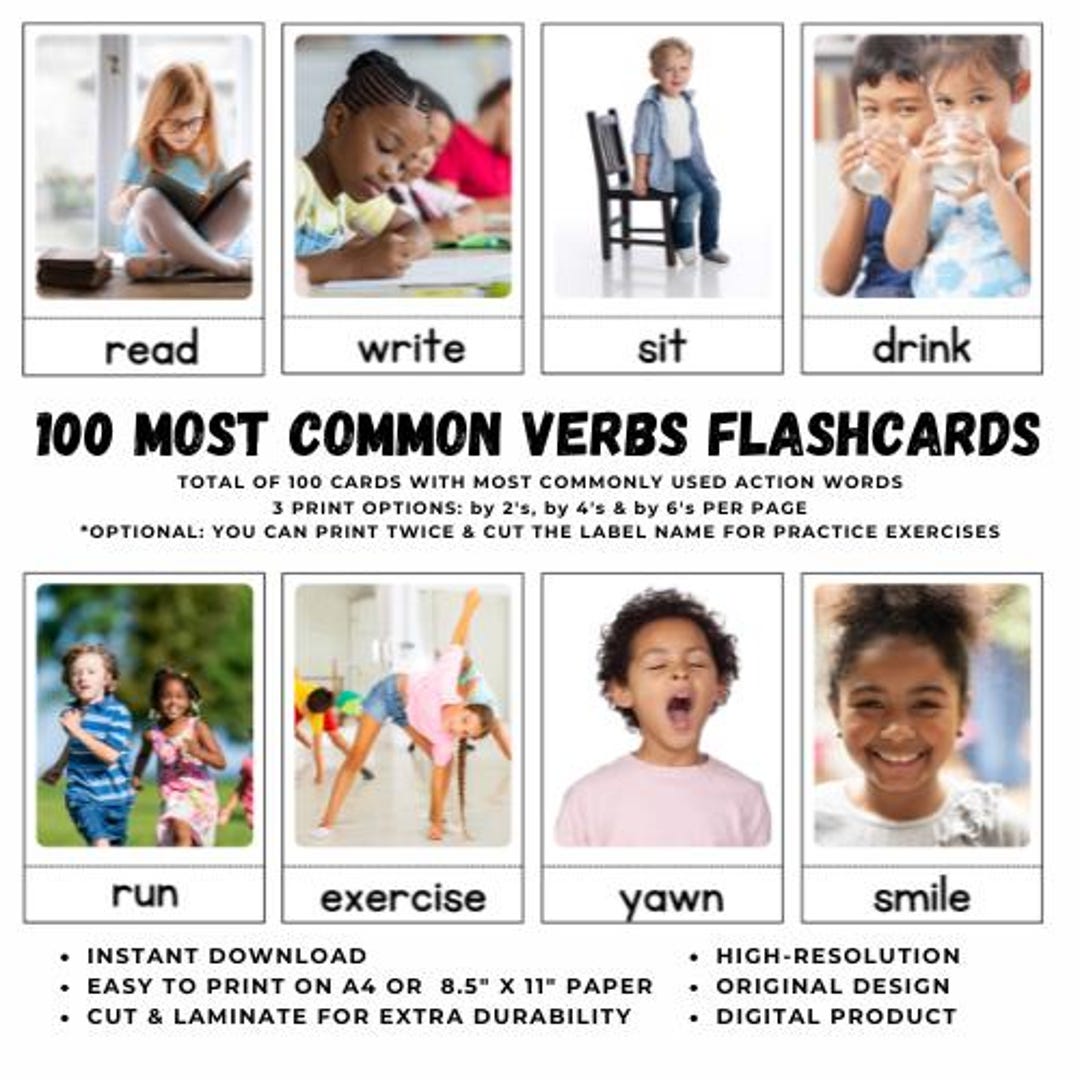 100 Verbs–most Common Action Words | Real Pictures Image Flashcards ...