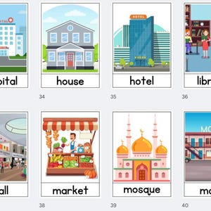 City and Town Flashcards: Montessori Vocabulary Learning Cards (digital ...