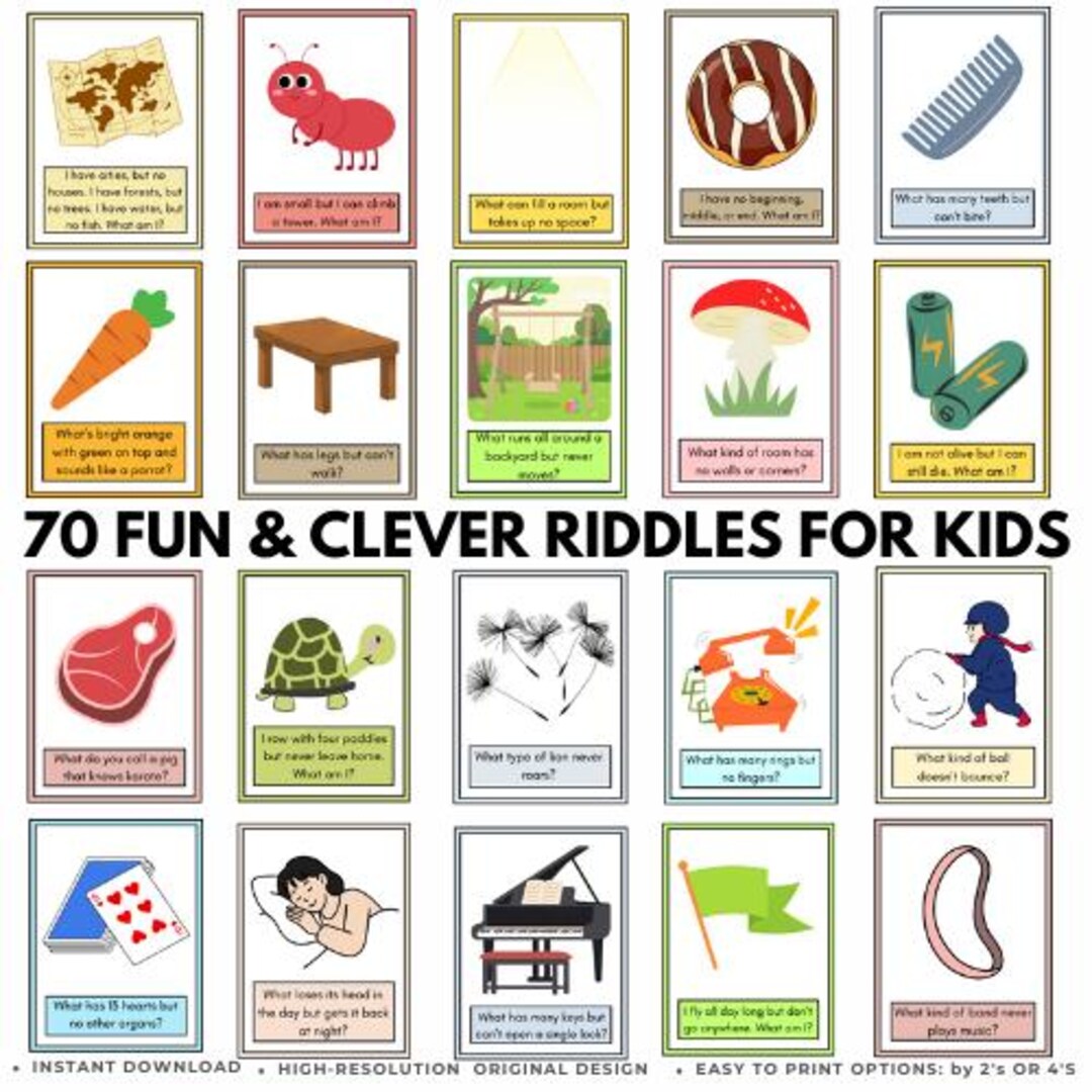 NEW!!! 70 FUN & Clever RIDDLES Flashcard for Smart Kids (with Answer ...