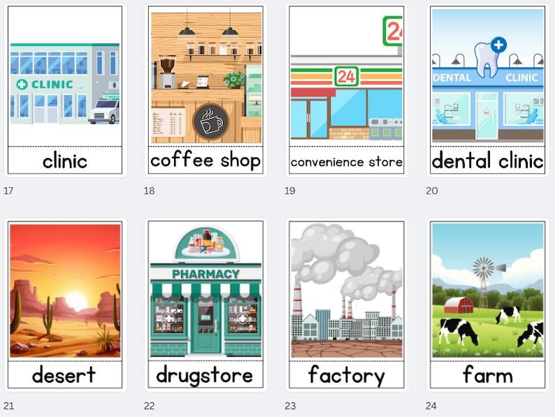64 PLACES in City and Town, Printable Flashcards | Names of Buildings ...