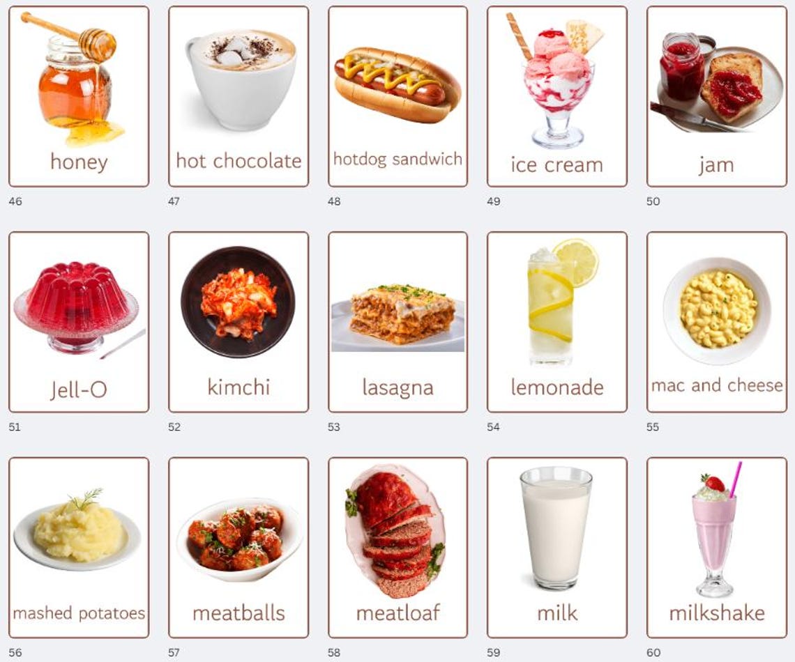 100 Foods & Snacks Flashcards: Montessori Nutrition Cards (printable ...