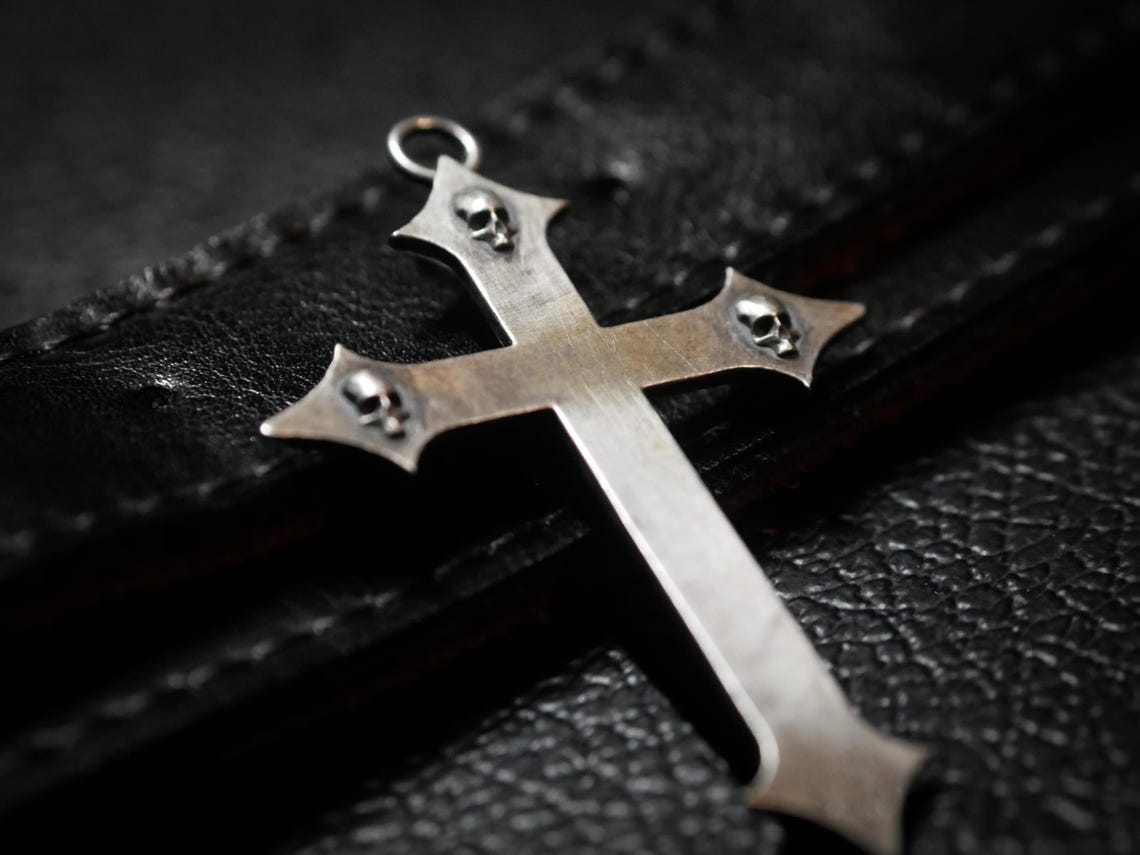 Large Minimalistic Vampire Cross Pendant - Sterling Silver 925 Goth ...
