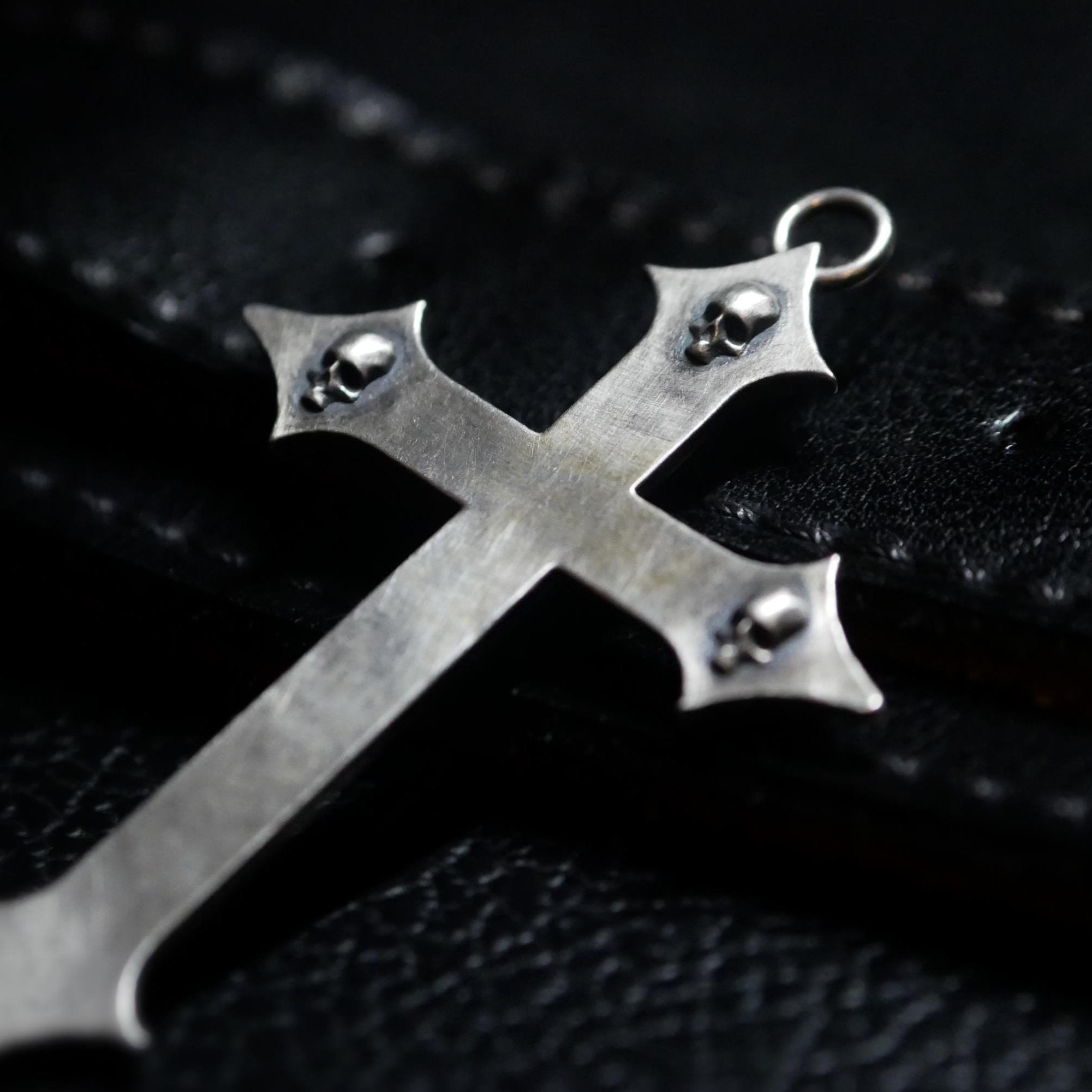 Large Minimalistic Vampire Cross Pendant - Sterling Silver 925 Goth ...