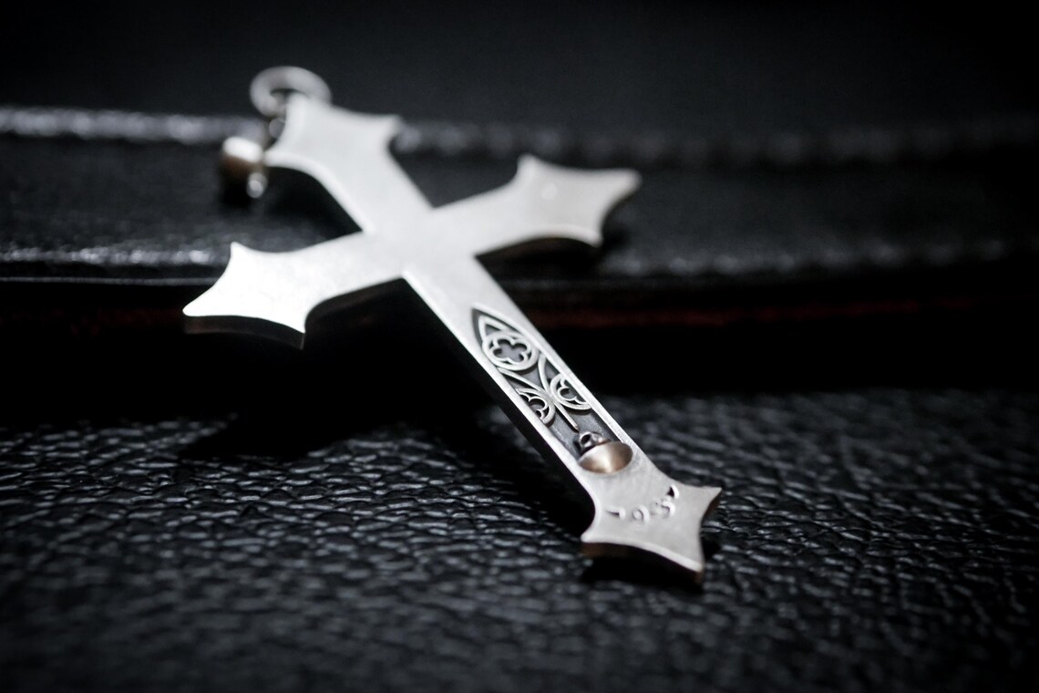 Large Minimalistic Vampire Cross Pendant - Sterling Silver 925 Goth ...