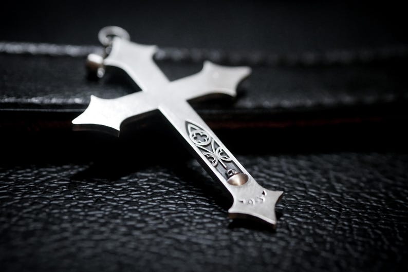 Large Minimalistic Vampire Cross Pendant - Sterling Silver 925 Goth ...