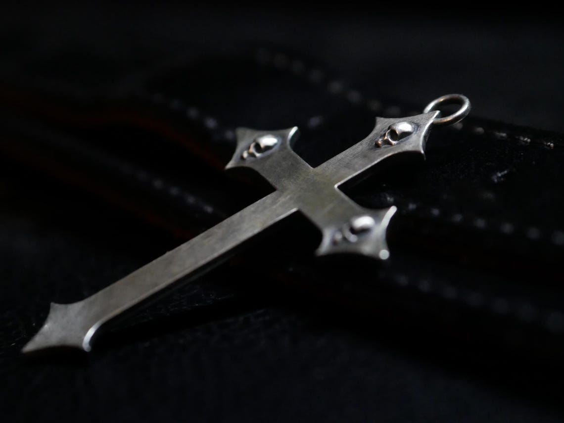 Large Minimalistic Vampire Cross Pendant - Sterling Silver 925 Goth ...