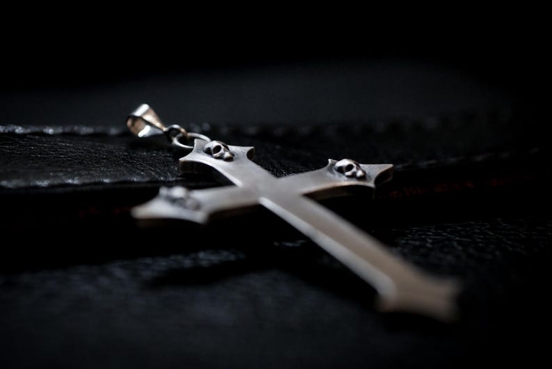 Large Minimalistic Vampire Cross Pendant - Sterling Silver 925 Goth ...