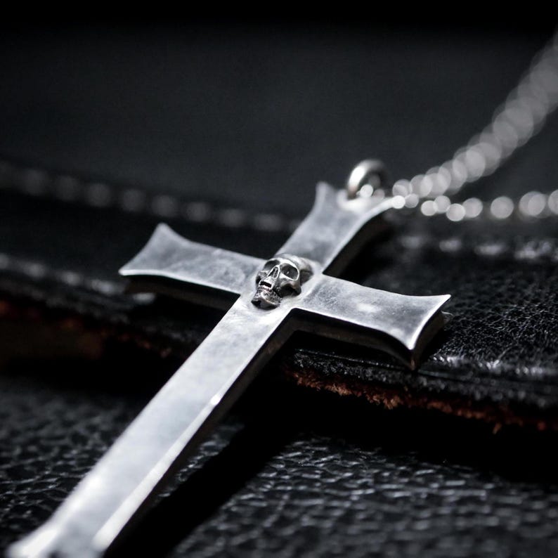 Large Vampire Skull Cross Pendant for Necklace Reversible 925 Sterling ...