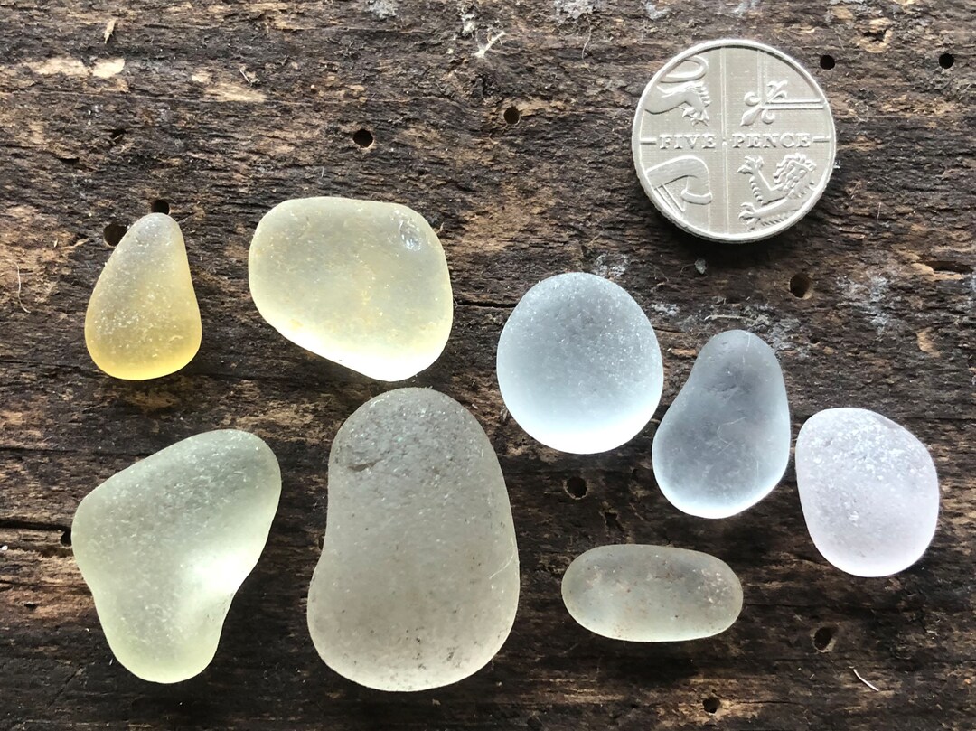 8 Rare Pastel Colour Victorian Welsh Seaglass Gems. Yellow, Grey ...