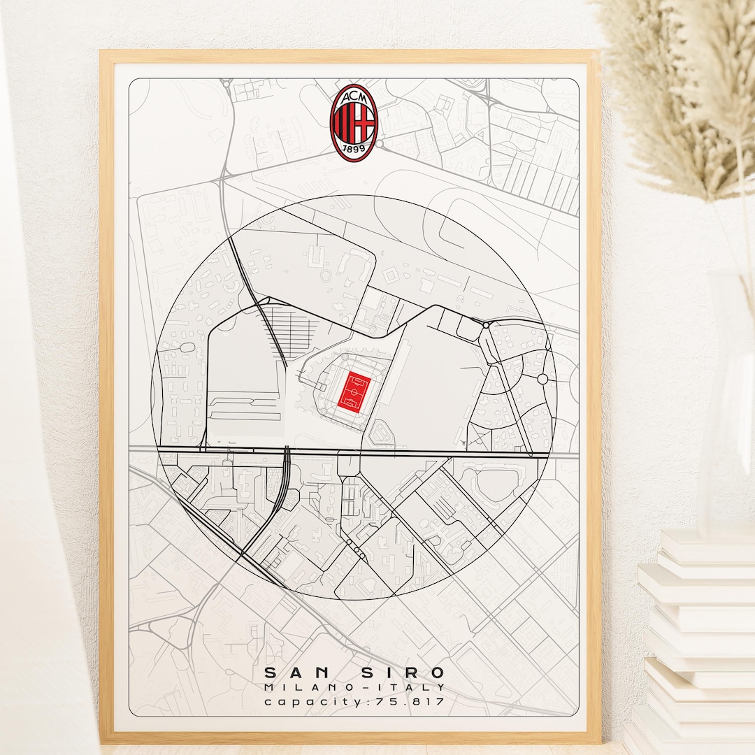 San Siro Stadium Artwork, Digital Football Map Poster, Minimalist ...