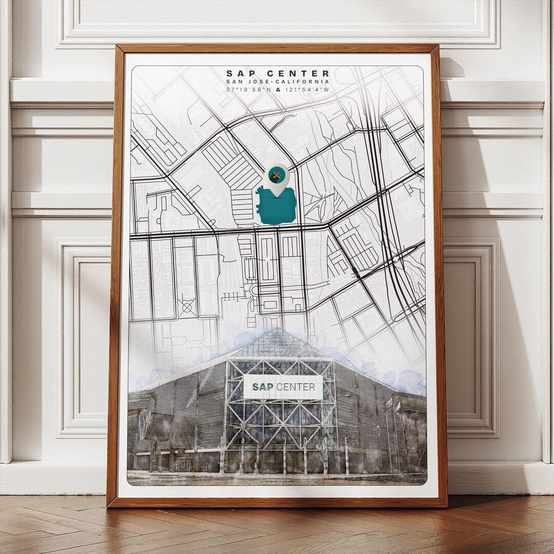Legendary san Jose Sharks Stadium Poster, SAP Center Location Map ...
