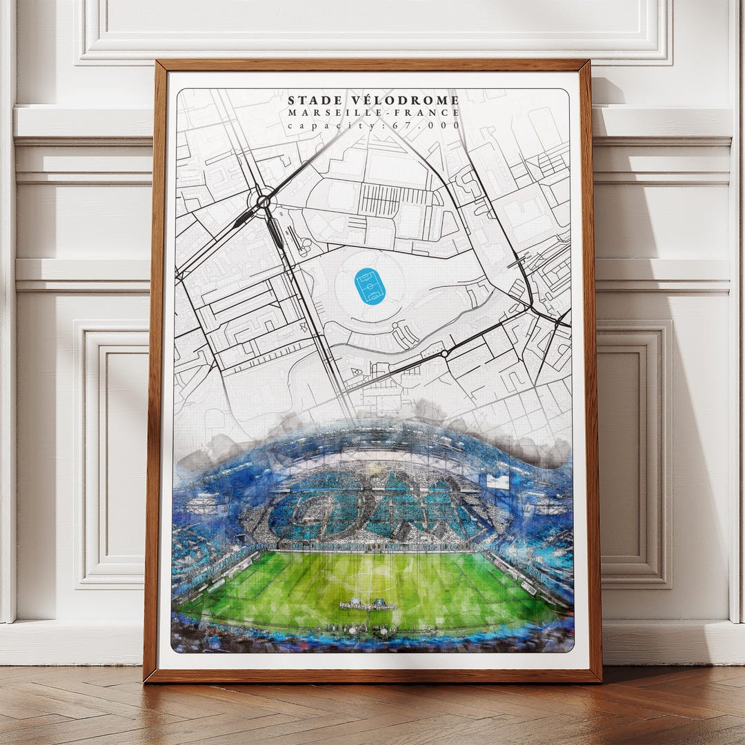 Stade Vélodrome Stadium Map Art: Marseille Football Decor (digital ...
