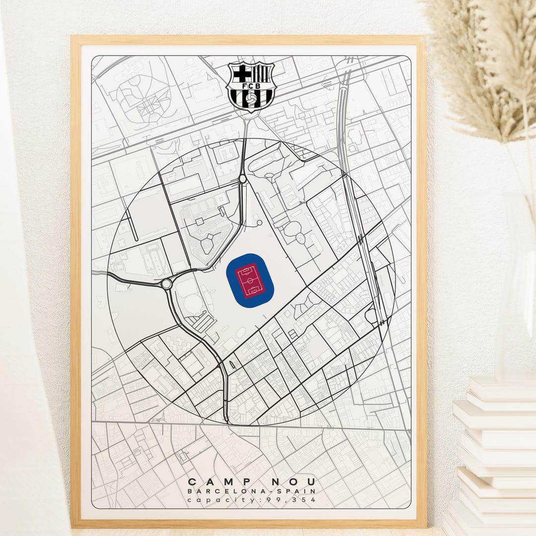 Minimalist Camp Nou Poster, Digital Football Stadium Print, Printable ...