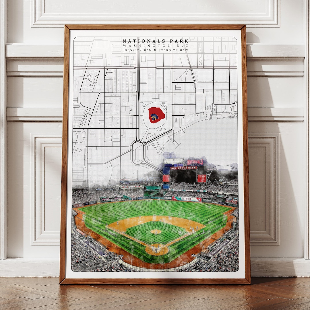 Nationals Park Map Art Print: Washington DC Baseball Stadium (digital ...