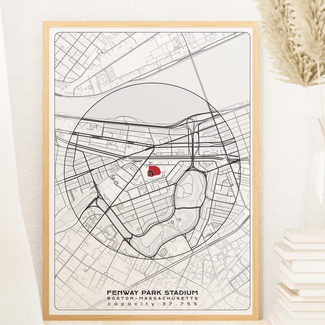 Fenway Park MLB Stadium Artwork, Minimalist Red Sox Poster, Black and ...