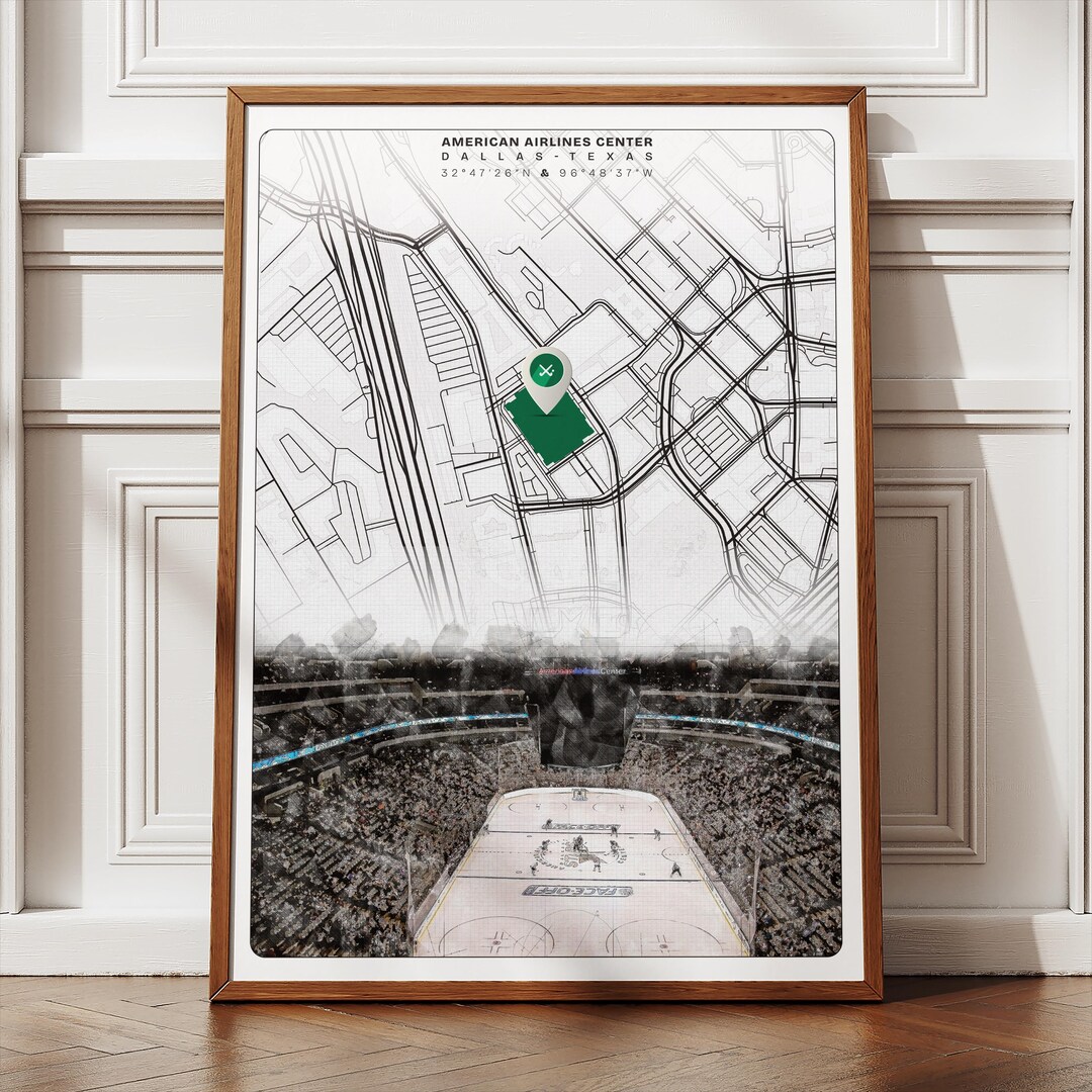 American Airlines Center Map Poster, Dallas Stars Stadium Art, Mid ...