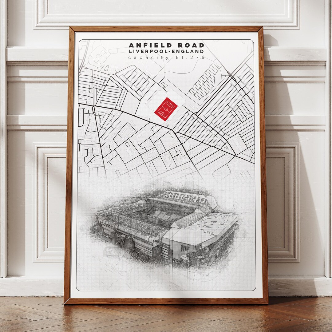 Anfield Road Stadium Map Poster, Digital Printable Football Wall Art ...