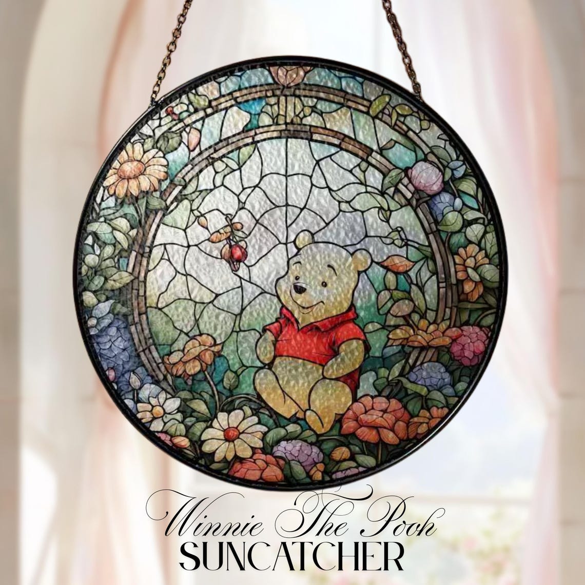 Winnie the Pooh Suncatcher, Winnie Bear Glass Wind Spinner, Garden ...