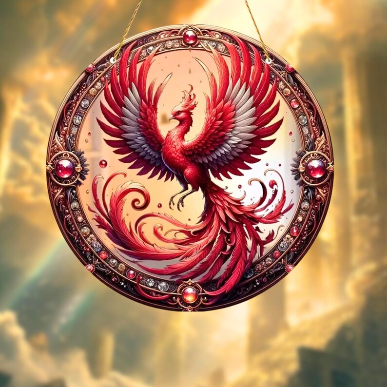 Phoenix Stained Glass Suncatcher for Window Hanging, Window Home ...