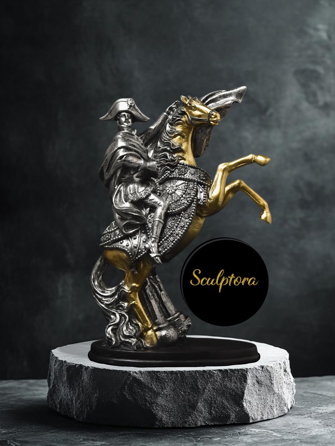 Napoleon Horseback Knight Sculpture Historical Cold Cast Resin Statue ...
