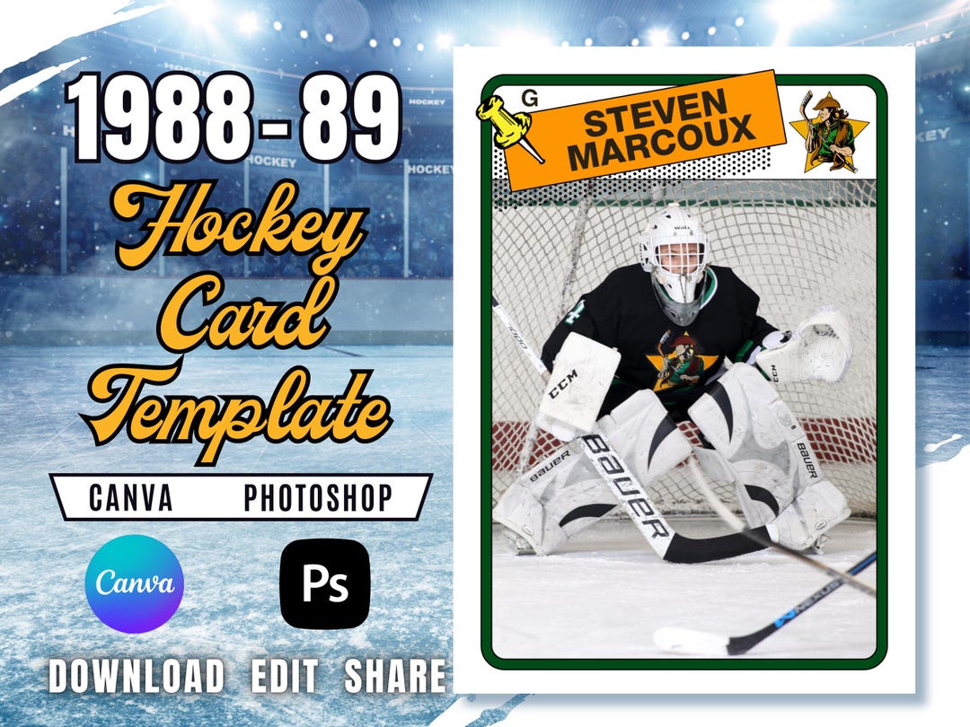 1988-89 Custom Hockey Card Template | Opc/topps Push-pin Style | Canva ...