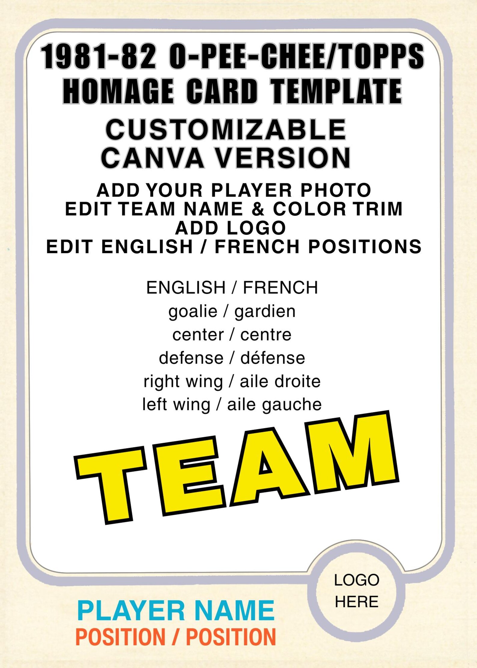 1981-82 Vintage Hockey Card Template | Customizable Canva & PSD | O-pee ...