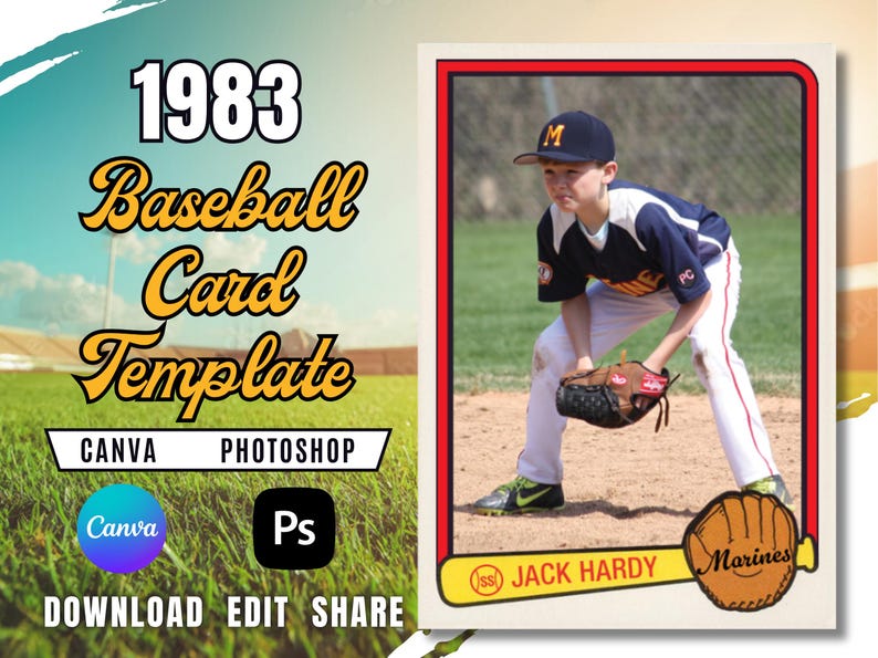 1983 Baseball Card Template | Retro Sports Design (canva & PSD Download ...