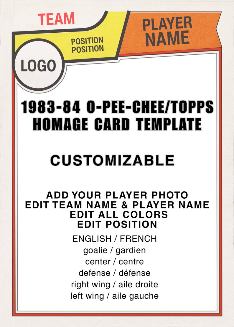 1983-84 Vintage Hockey Card Template | Customizable Canva & PSD | O-pee ...