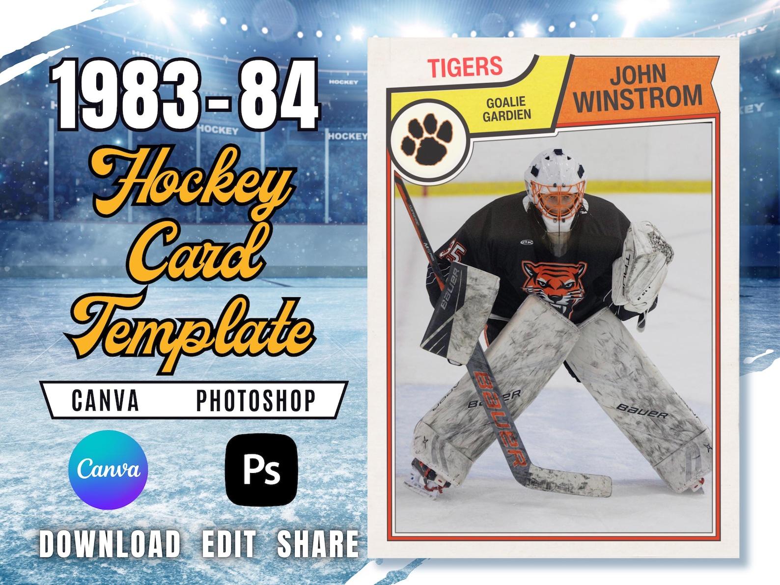 1983-84 Vintage Hockey Card Template | Customizable Canva & PSD | O-pee ...