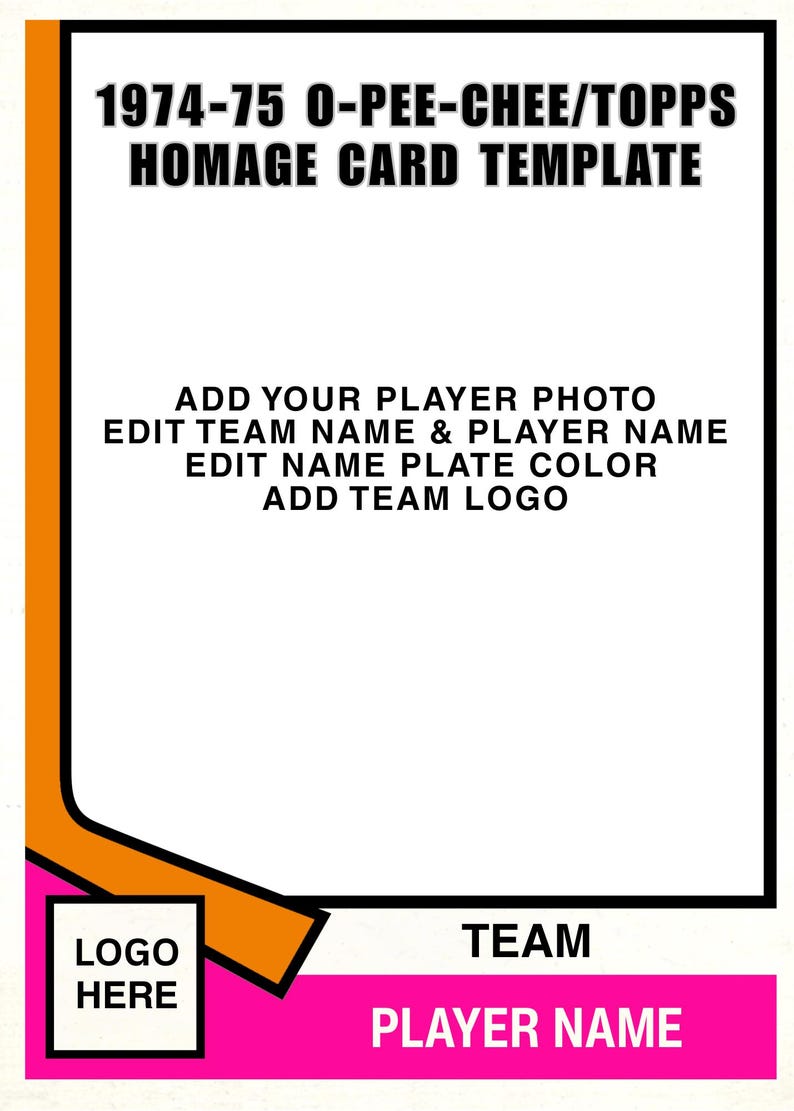 1974-75 Custom Hockey Card Template | Retro Opc/topps Style | Canva ...
