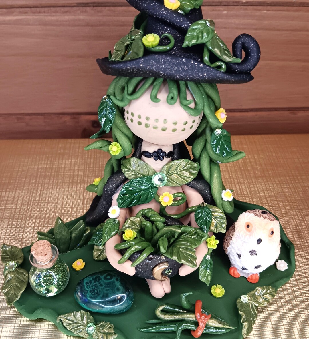 Green Witch, Polymer Clay Witch, Clay Crystal Witch, Malachite Healing ...