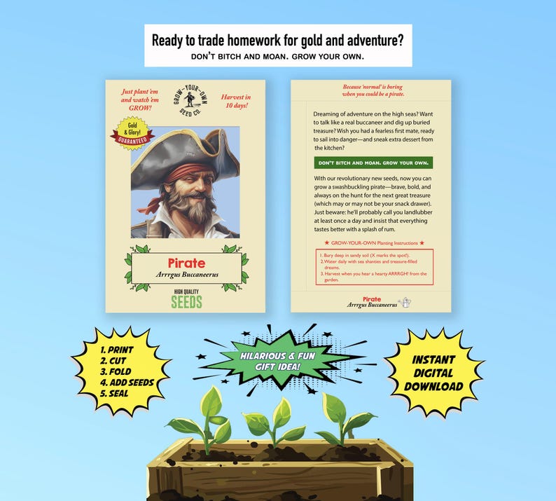 Grow-your-own Pirate Seed Packet Template, Fun Gift for Kids, Unique ...