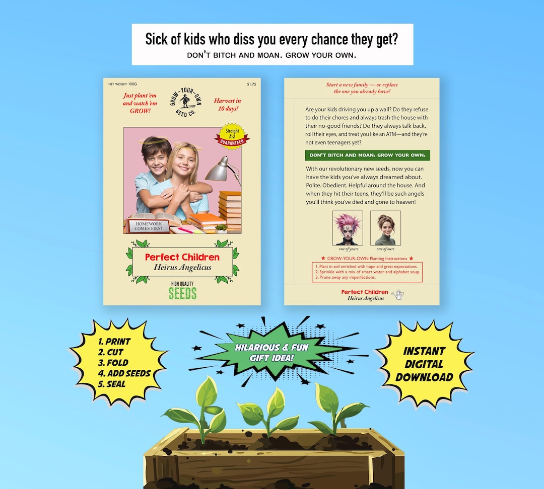 Grow-your-own Perfect Children Seed Packet Template, Unique Digital ...