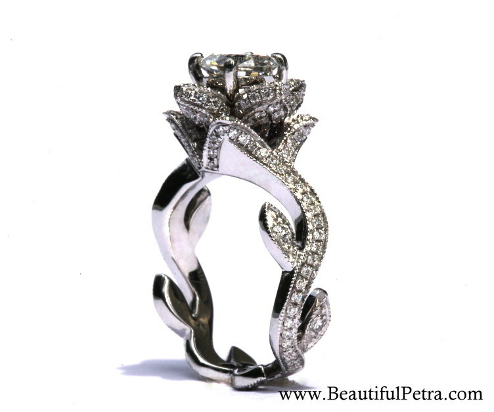 Platinum - BLOOMING Work of Art - Flower Leaf Rose Lotus Diamond ...