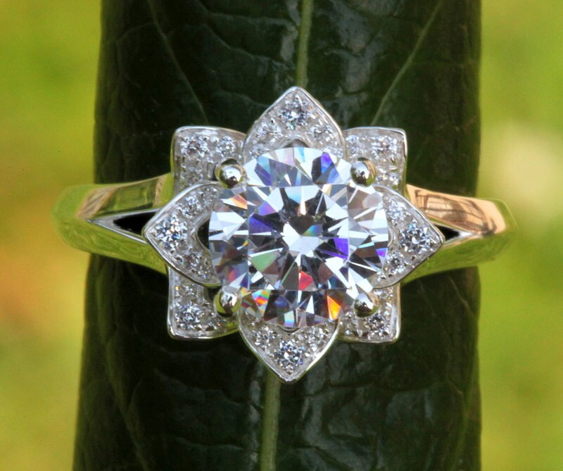 CERTIFIED - UNIQUE Flower Rose Diamond Engagement or Right Hand Ring ...