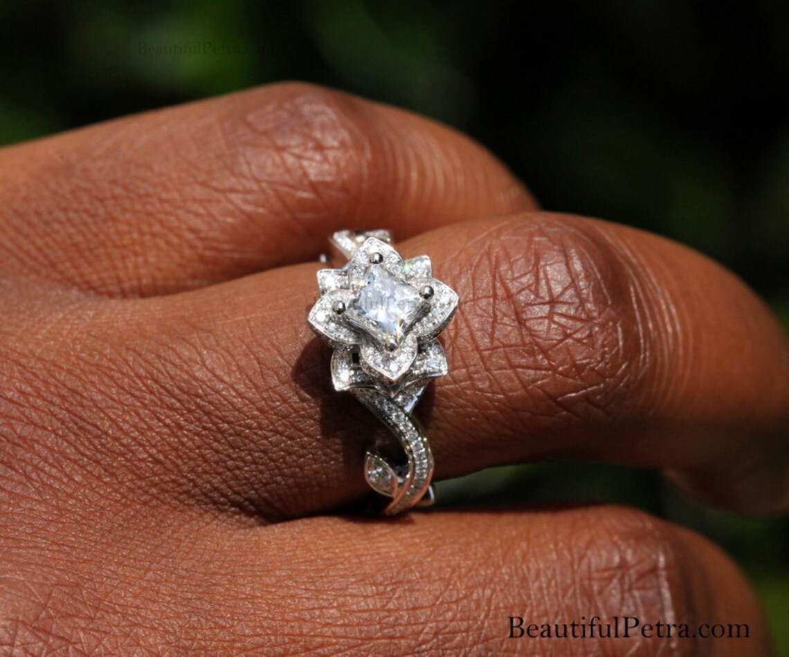 BLOOMING Work of Art Flower Rose Lotus Princess Cut Diamond - Etsy