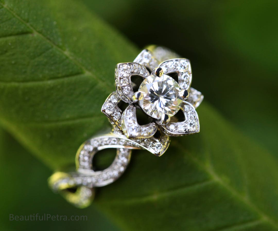 LOVE IN BLOOM - Unique Flower Lotus Rose Diamond Engagement or Right ...